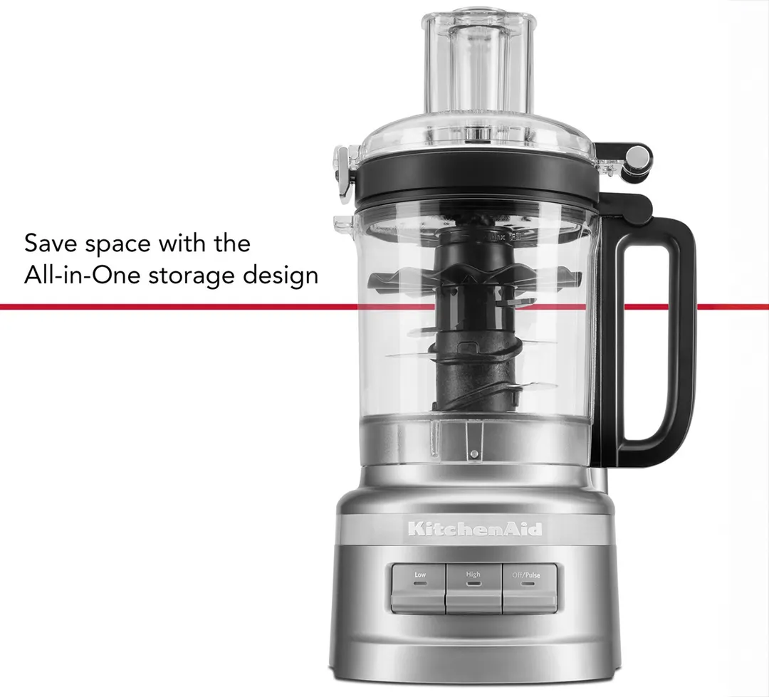 KitchenAid KFP0921CU Contour Silver 9‑Cup Food Processor, 3‑Speed