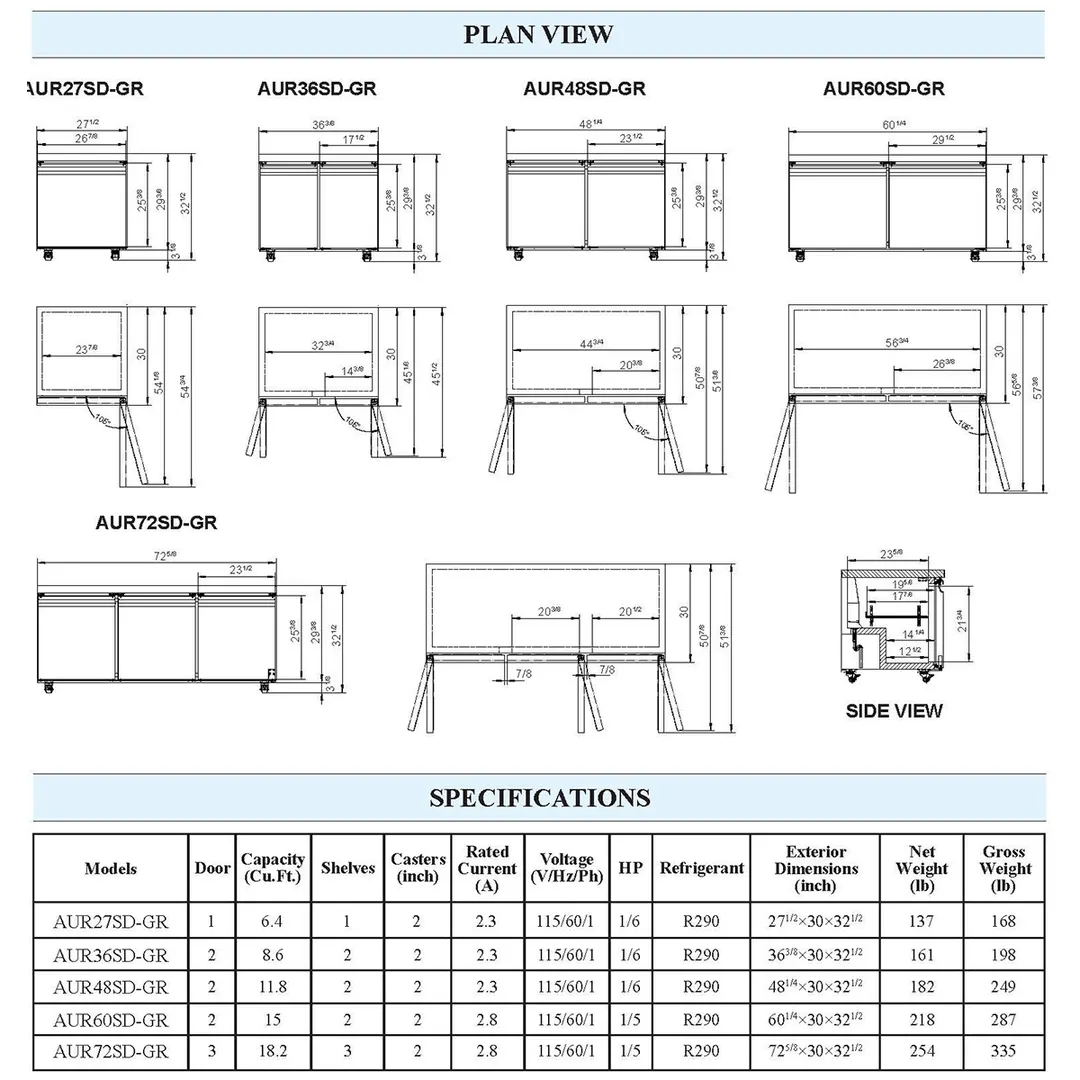 Atosa USA AUR27SD-GR Reach-In Undercounter Refrigerator
