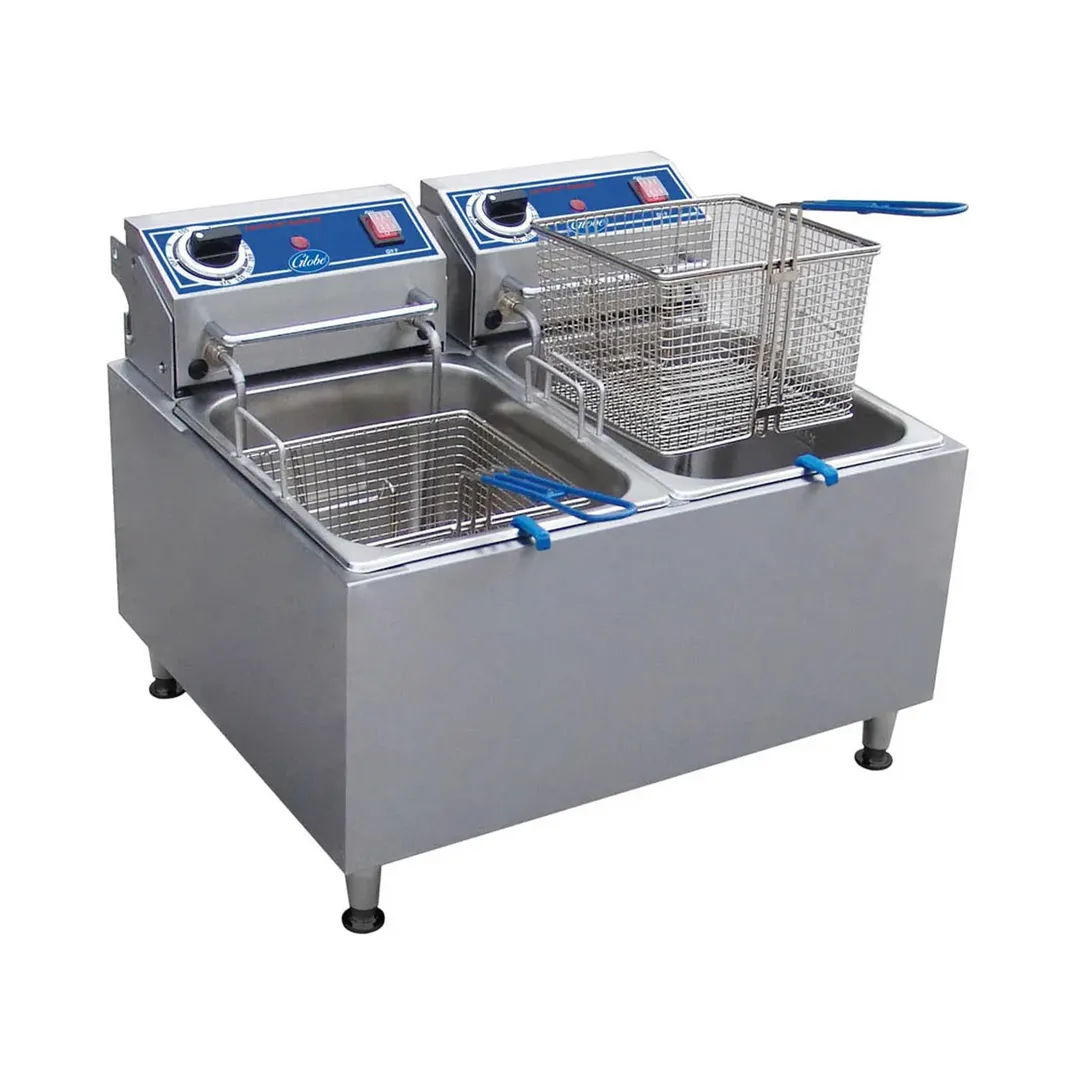 Globe PF32E Split Pot Countertop Electric Fryer - 32 Lb. Capacity