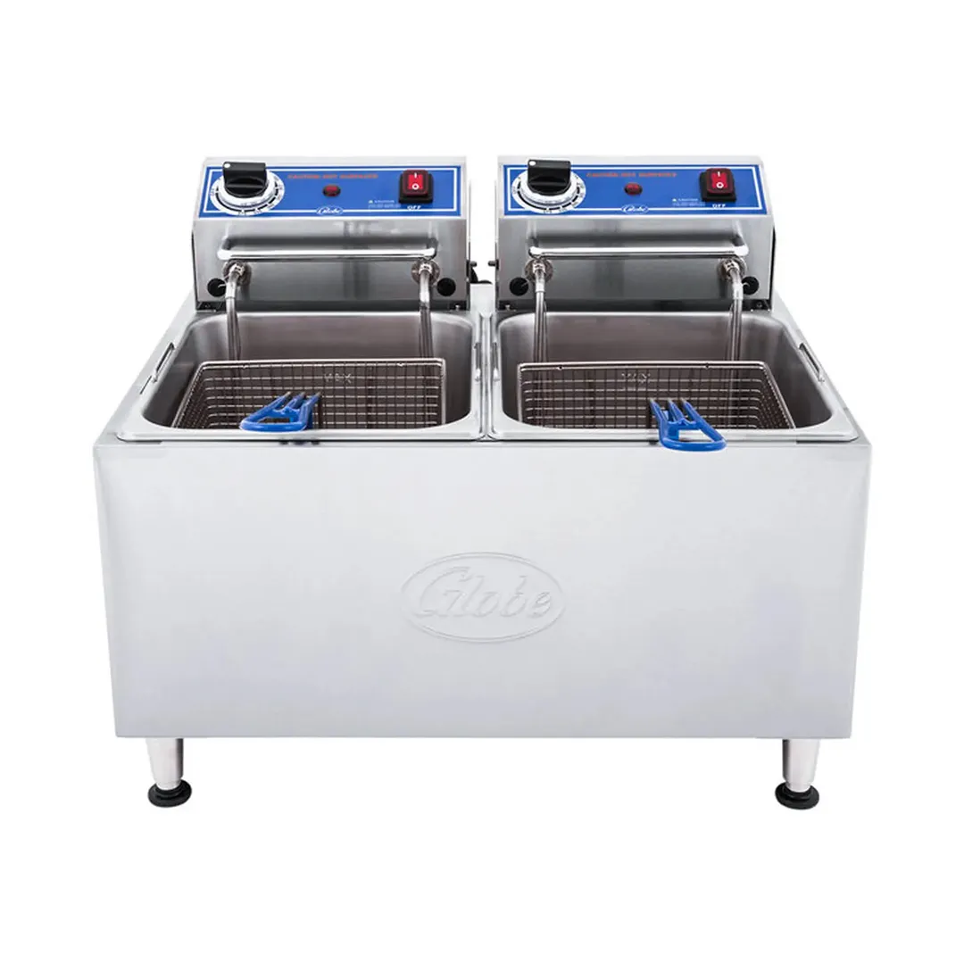 Globe PF32E Split Pot Countertop Electric Fryer - 32 Lb. Capacity