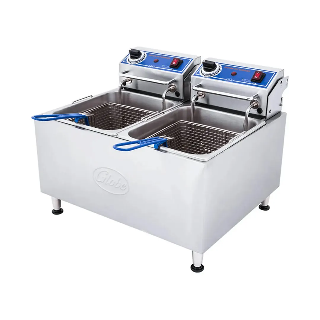 Globe PF32E Split Pot Countertop Electric Fryer - 32 Lb. Capacity