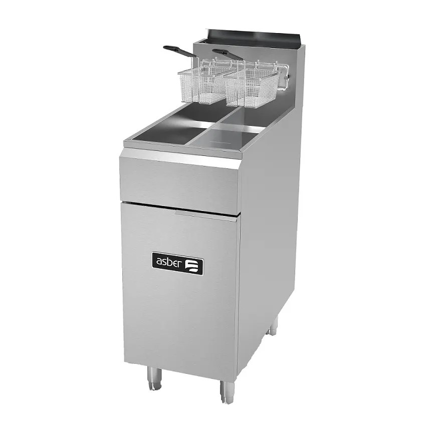 Asber AEF-2525-S 16" Floor Model Gas Fryer, Split Top, 50 lbs