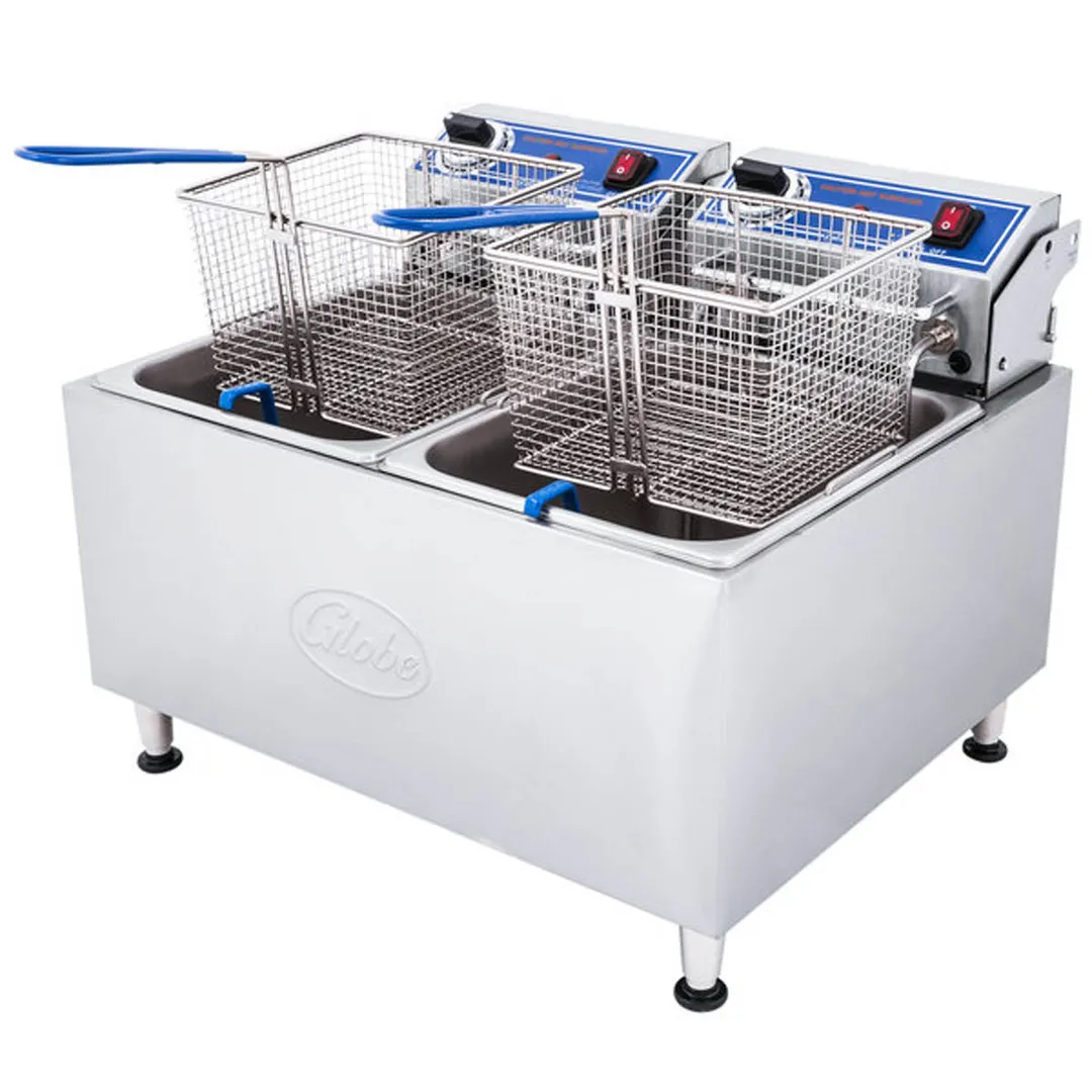 Globe PF32E Split Pot Countertop Electric Fryer - 32 Lb. Capacity