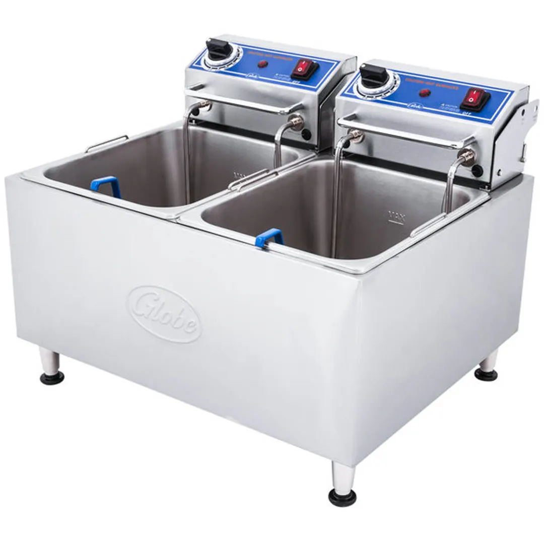 Globe PF32E Split Pot Countertop Electric Fryer - 32 Lb. Capacity