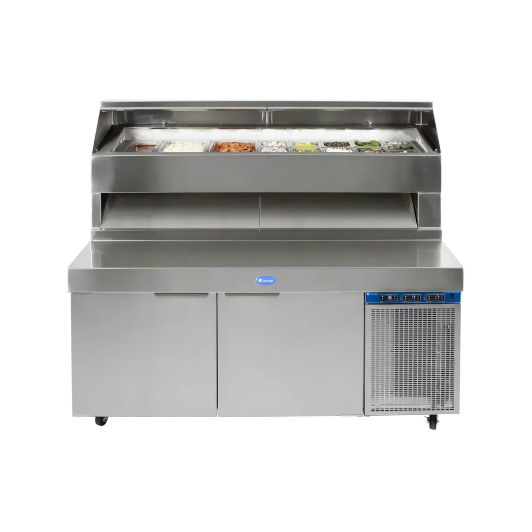 Randell 84111N-290 111" Four Section Refrigerated Pizza Prep Table w/ 4 ...