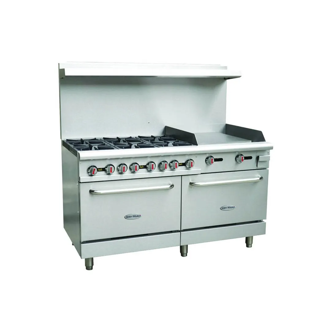 Serv-Ware 24" Gas Restaurant Range, (6) Burners, 24" Griddle, Oven